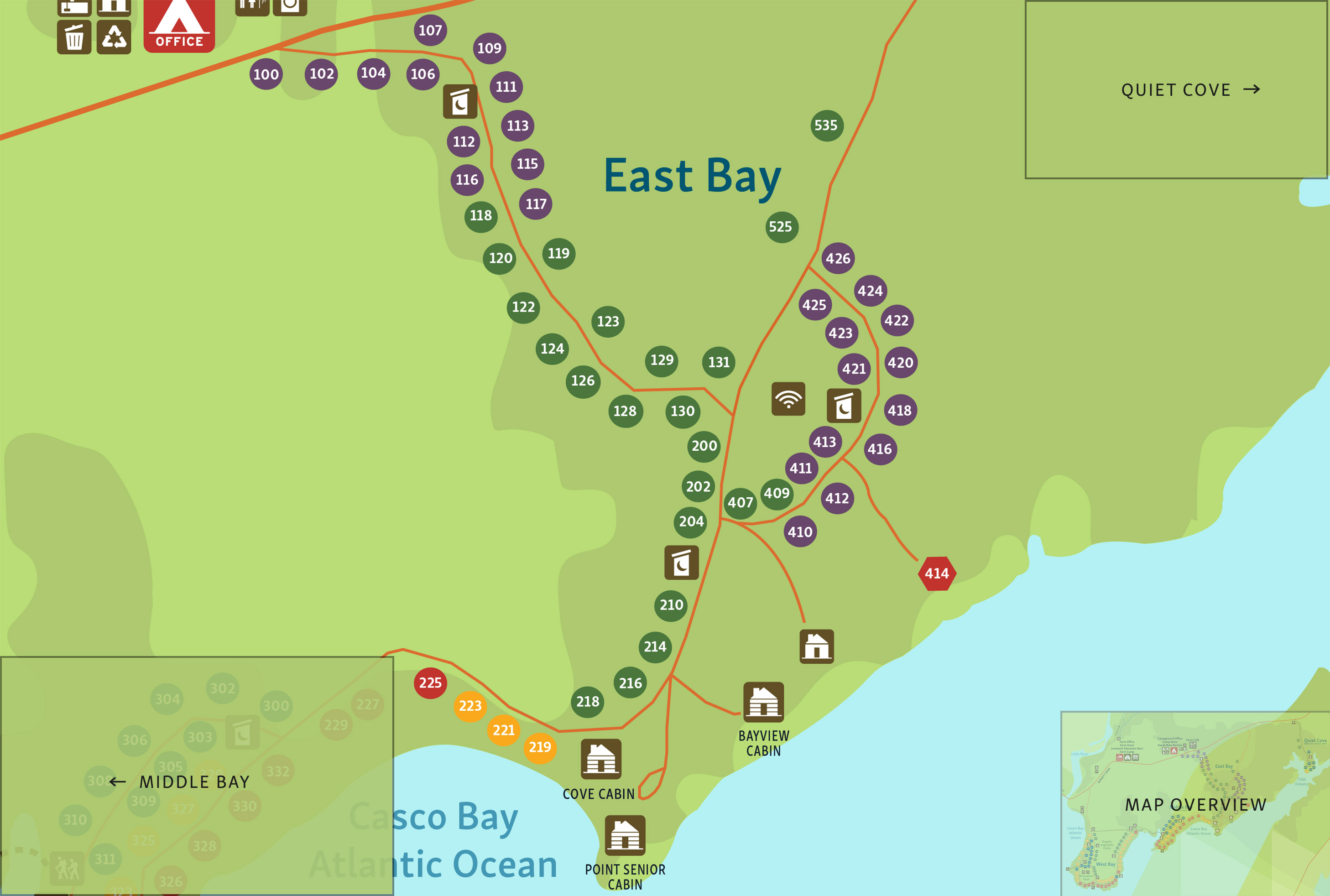 Interactive Campground Map - East Bay - Wolfe's Neck Oceanfront Camping
