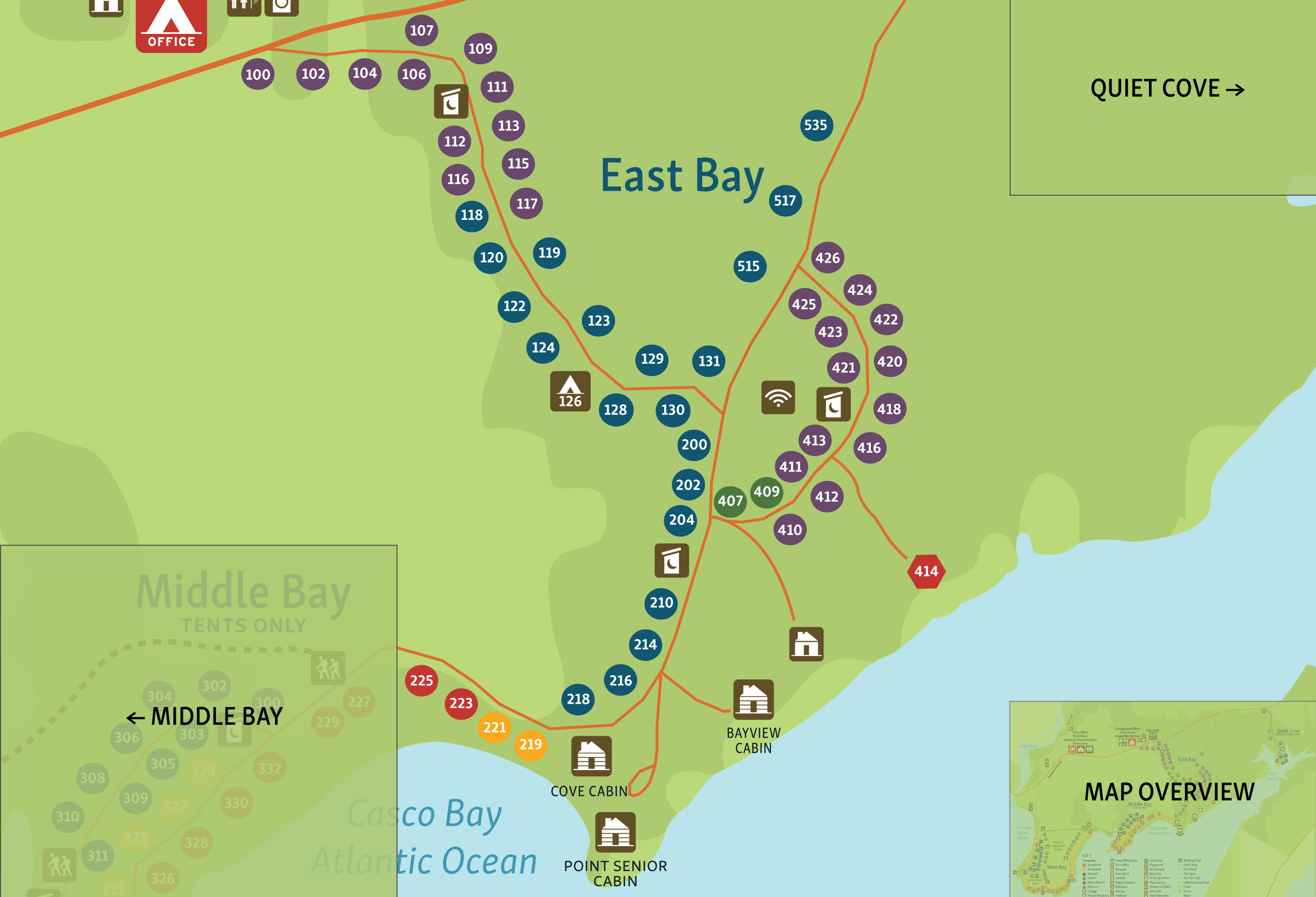 Interactive Campground Map - East Bay - Wolfe's Neck Oceanfront Camping